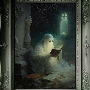 Ghost Wall Art, Pro Printed up to 33", Ghost Reading A Book, Dark ...