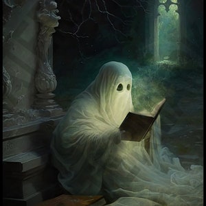 Ghost Wall Art, Ghost Reading A Book, Ghost Art, Dark Academia Wall Art ...