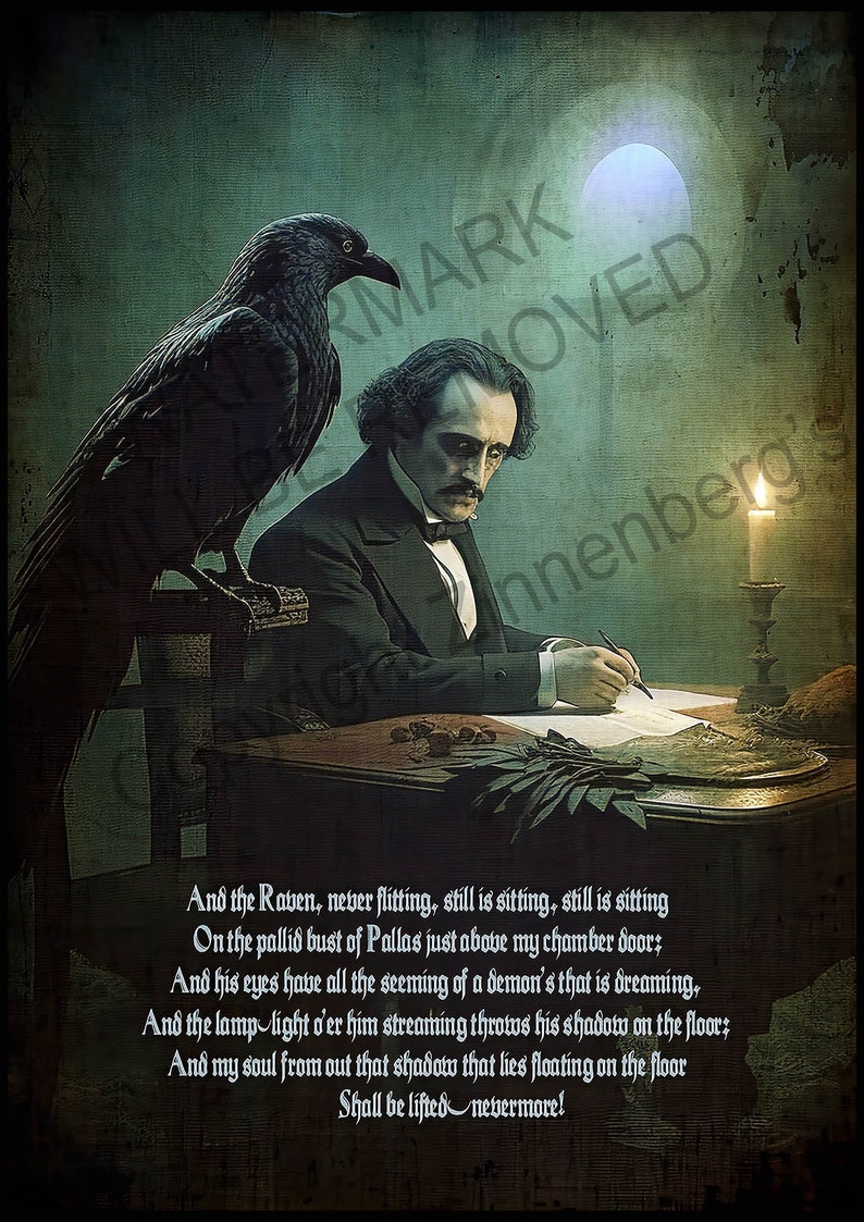 Edgar Allan Poe Raven Wall Art, Oil Painting of the Raven Poem ...