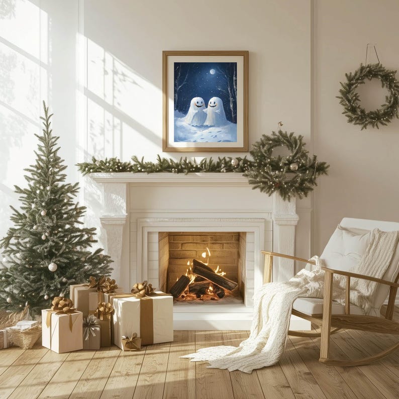 Cute Snow Ghosts Print, Spooky Christmas Wall Art (digital Download) - Etsy