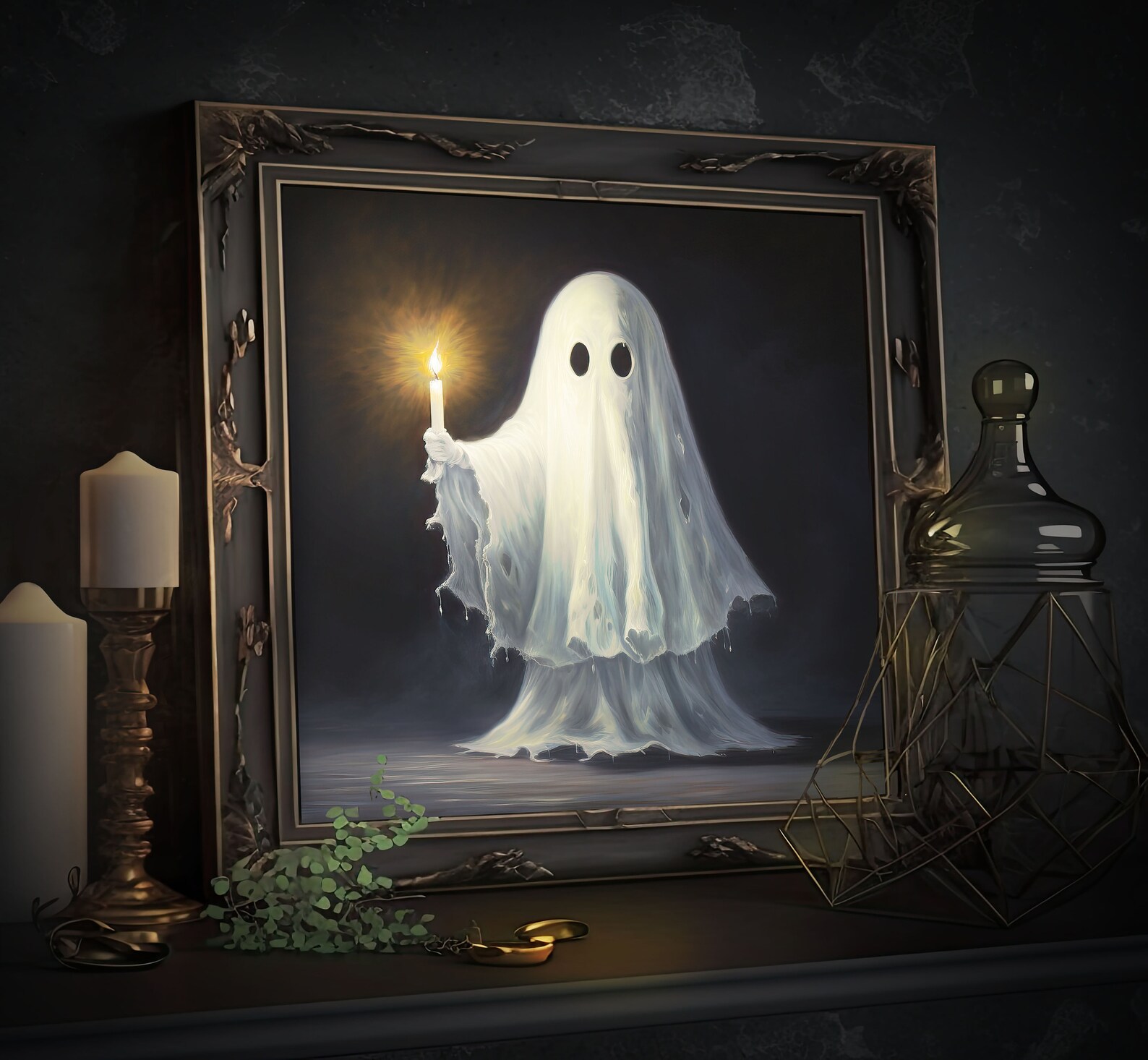 Ghost With Candle Painting, Gothic Dark Academia Print (digital ...