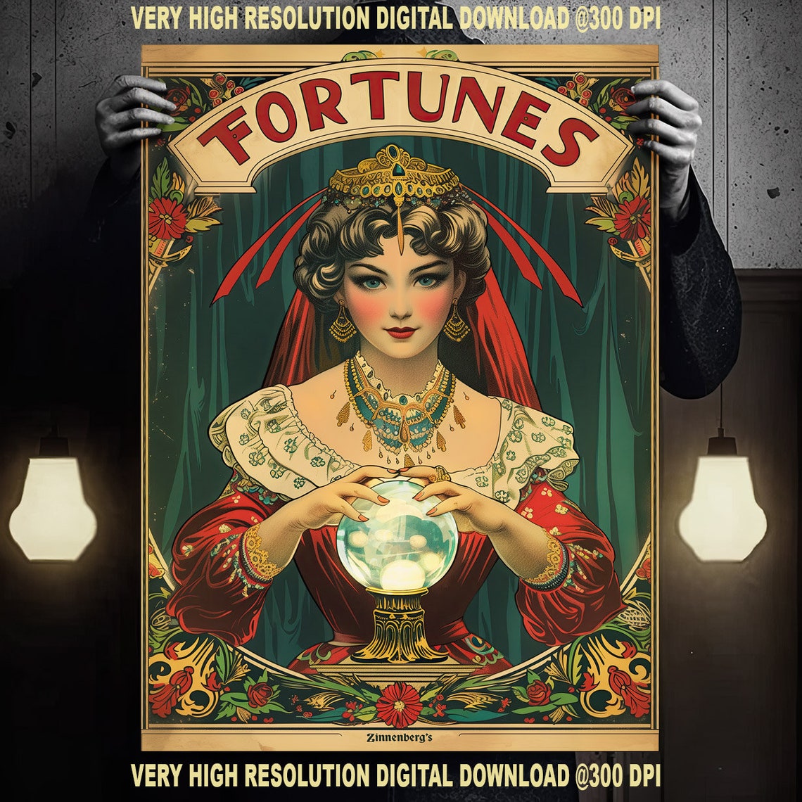 Vintage Fortune Teller Print, Digital Download Sideshow Wall Art ...