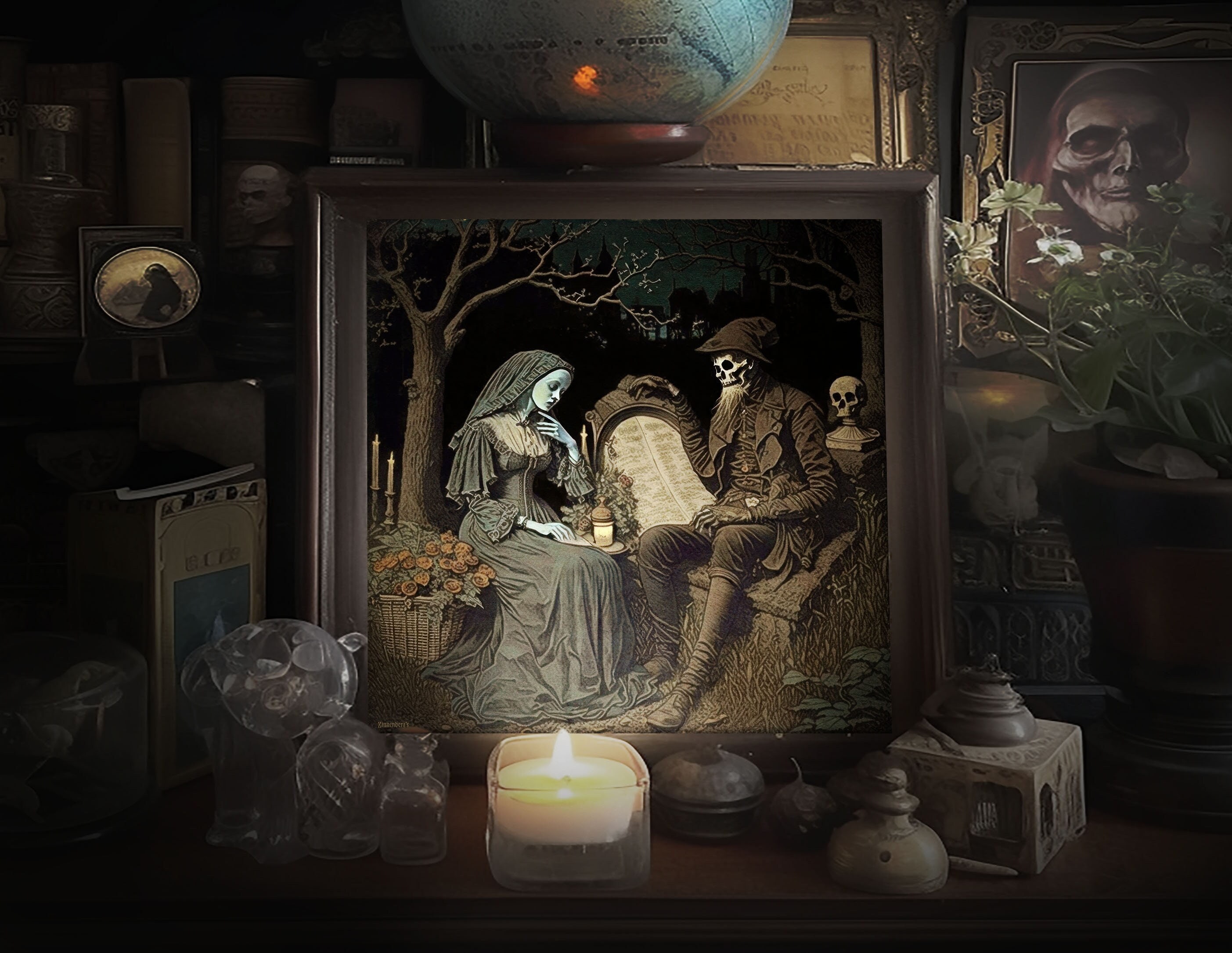 Victorian Ghost Lady and Grim Reaper Illustration, Dark Academia Wall ...