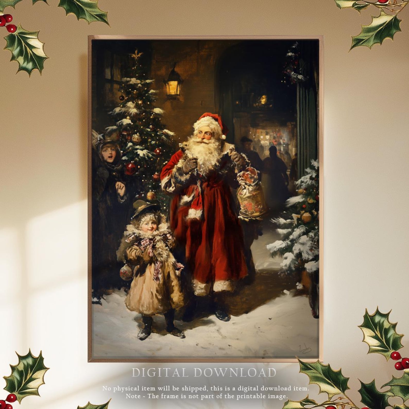 Vintage Santa Print, Digital Download, Traditional Christmas Wall Art ...