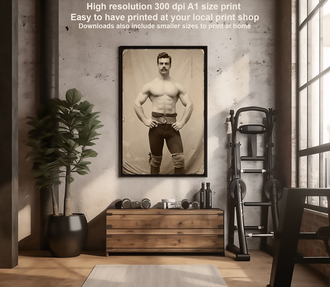 Vintage Strongman Circus Poster, Muscular Showman Photo (digital ...