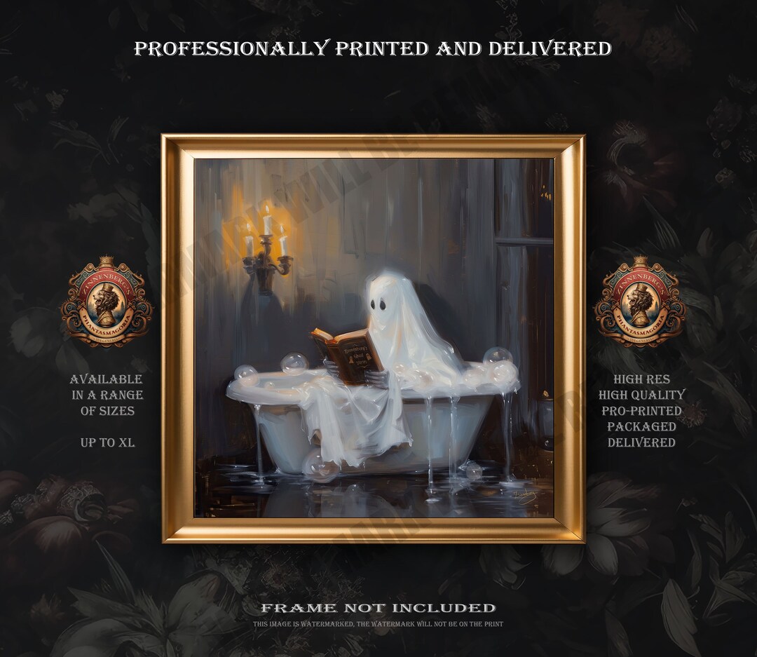 Ghost in Bath Tub Print, Ghost Print, Ghost Wall Art, Dark Academia ...