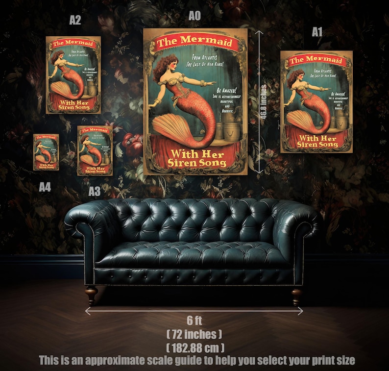 Mermaid Freak Show Poster, Mermaid Print Decor, Carnival Wall Art Poster, Sideshow Poster ...