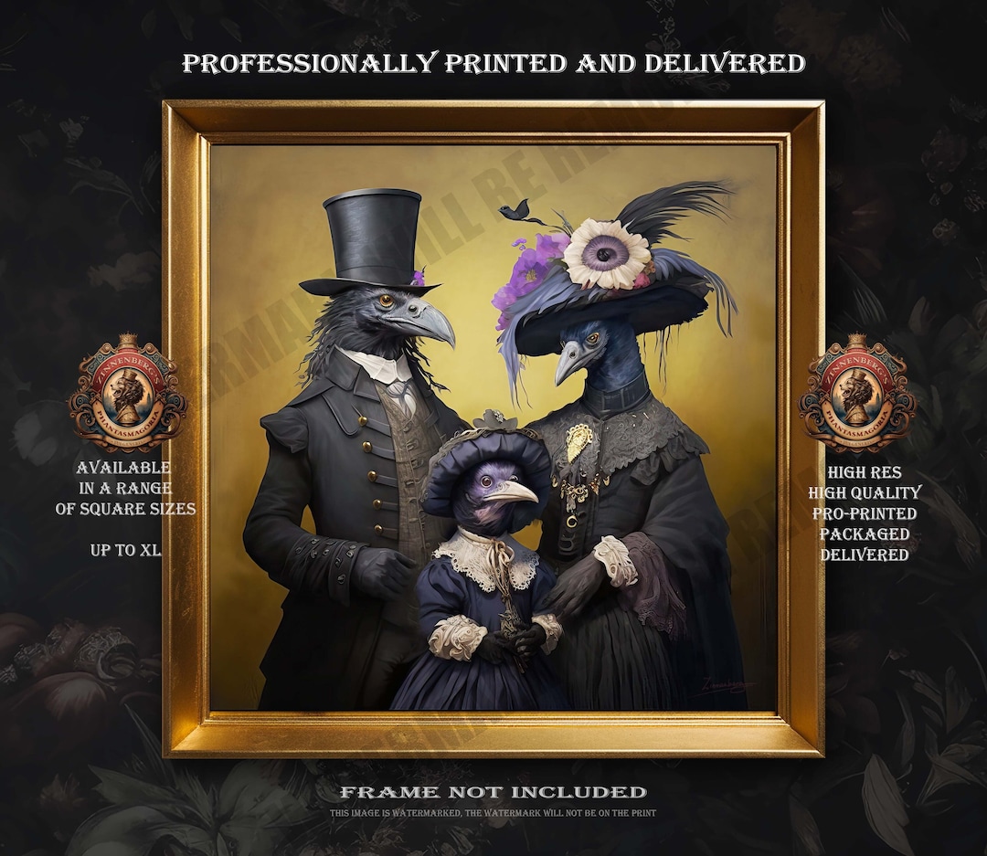 Raven Wall Art, Victorian Family Crows, Matte Print, Vintage Poster ...