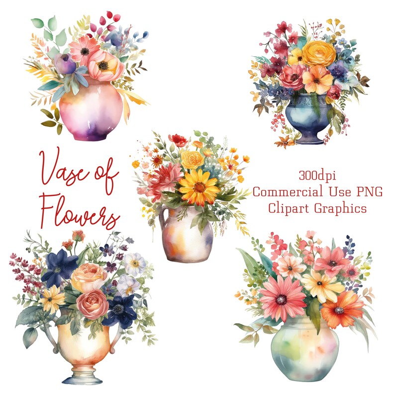 Flowers Vase Clipart, Digital Download PNG Transparent Background ...