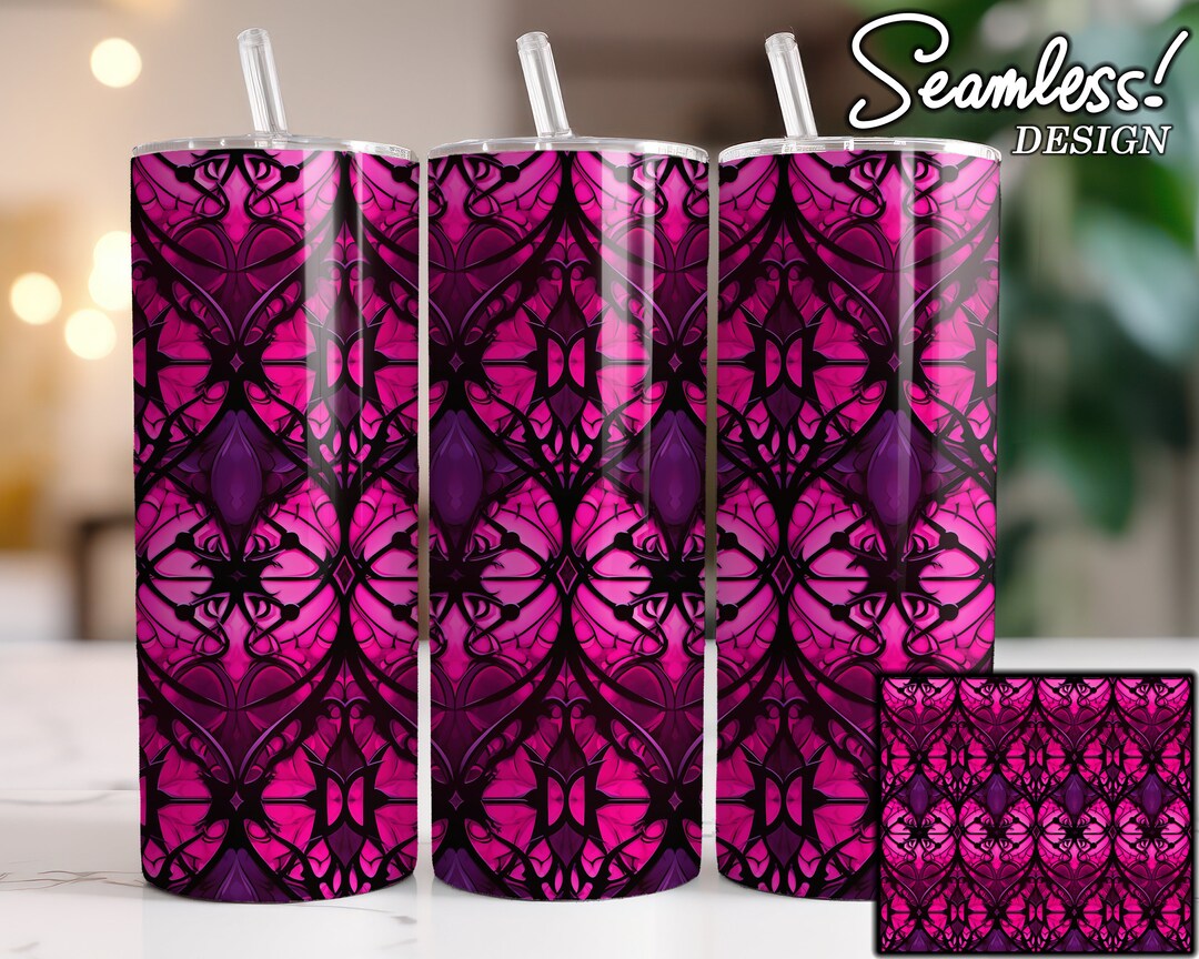 Neon Pink Gothic Cathedral Stained Glass Seamless Tumbler Designs, 20oz ...