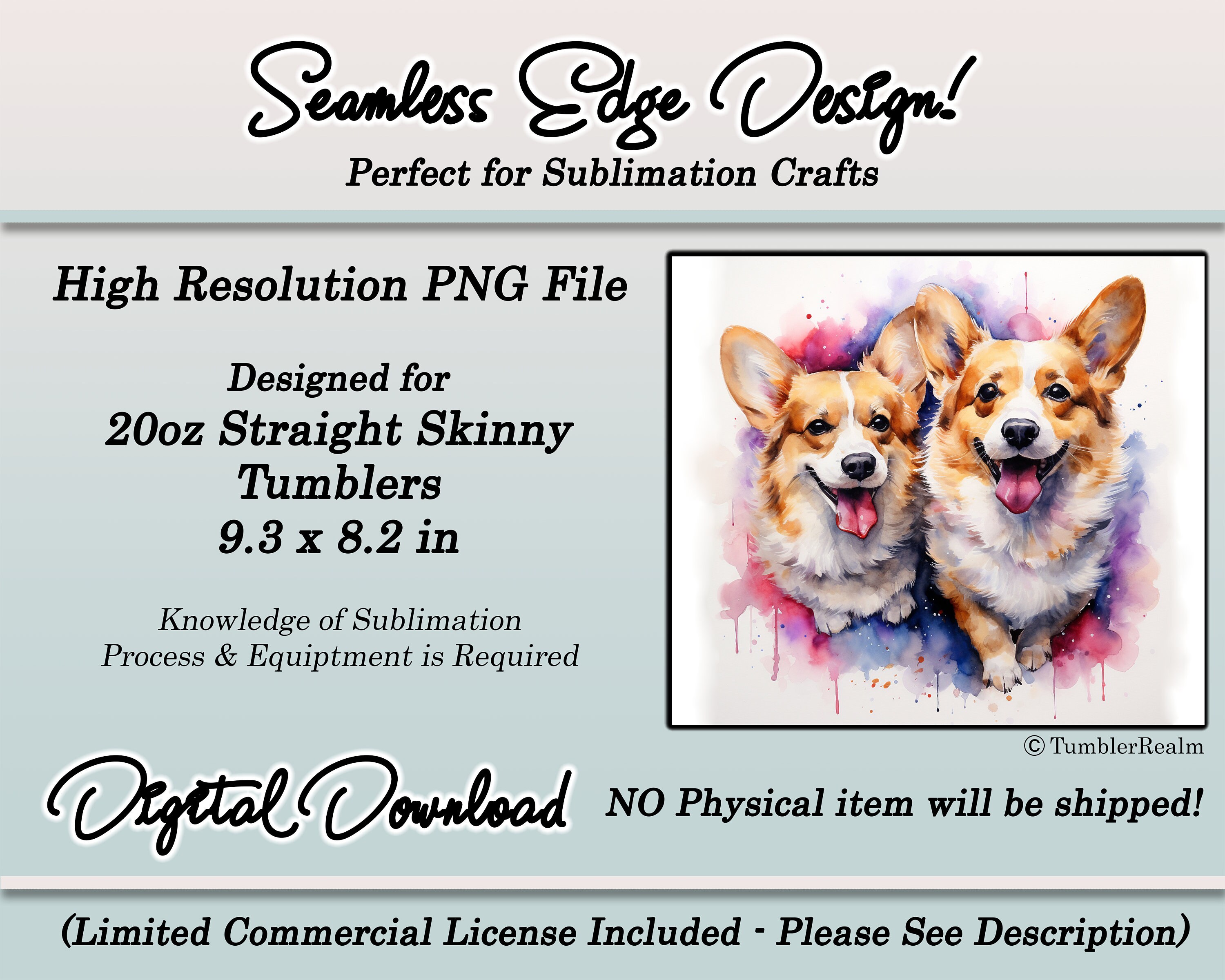 Cute Corgi Pink Purple Watercolor Seamless Tumbler Design, Customizable ...