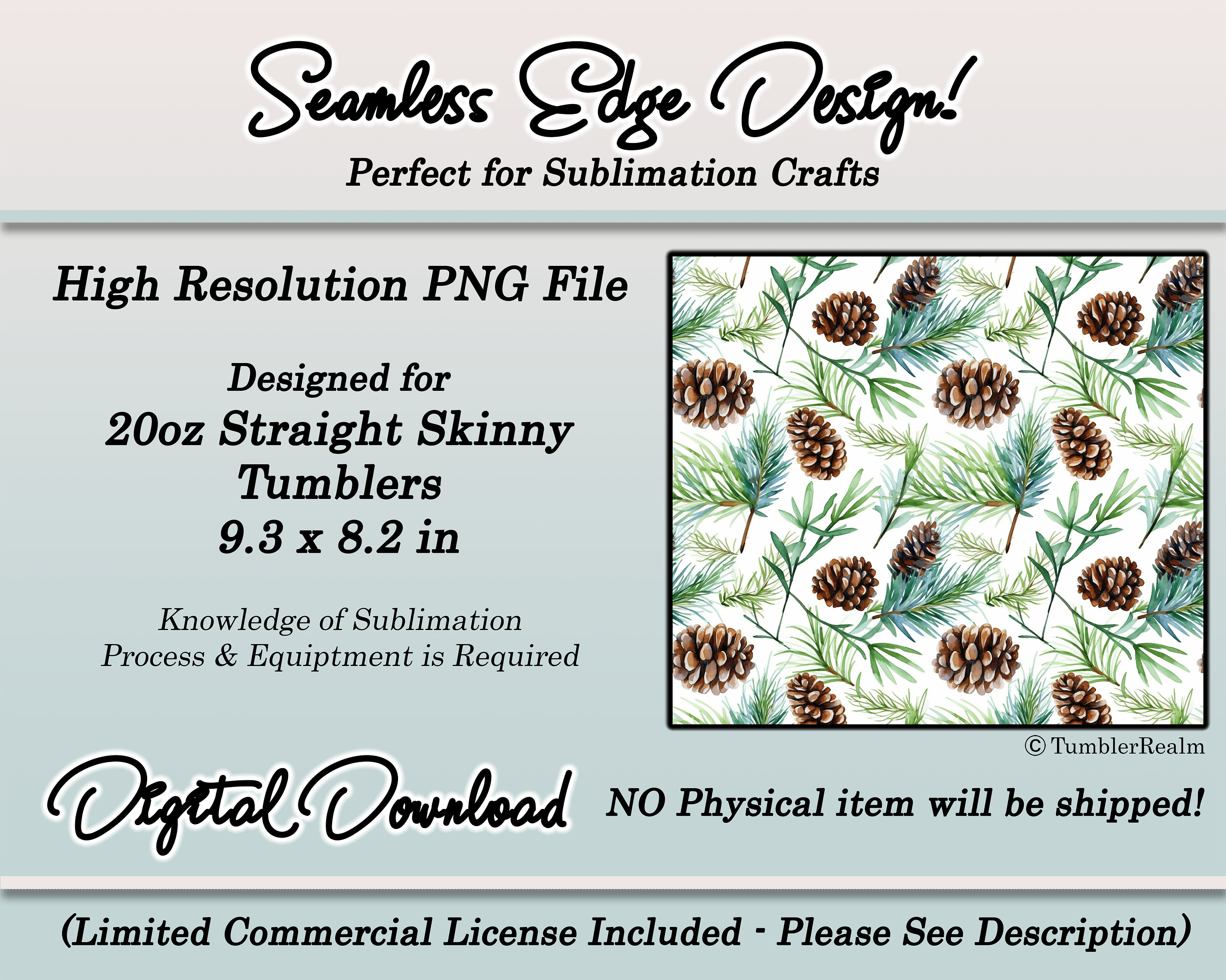 Winter Pine Cones Watercolor Seamless Tumbler Designs, 20oz Straight ...