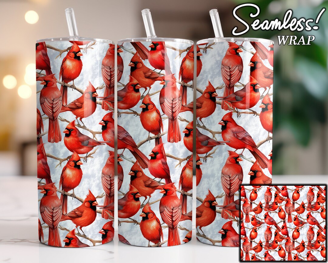 Winter Cardinal Birds With Snow Seamless Tumbler Designs, 20oz Straight ...