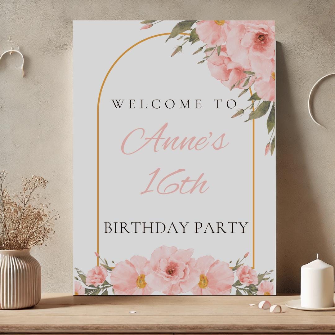 Custom Event Sign, Custom Party Sign, Foral Poster - Etsy