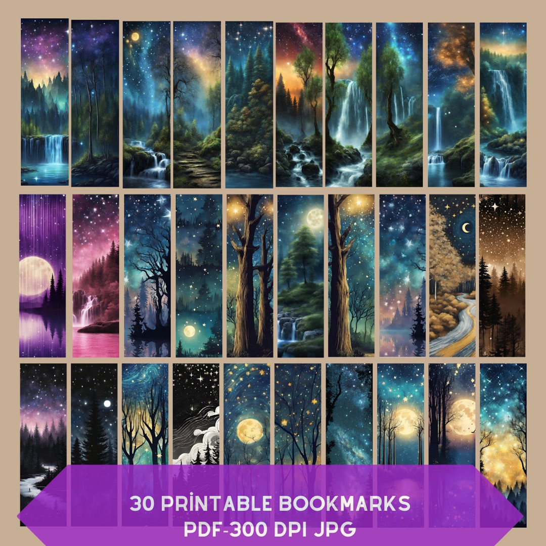 Fantasy Night Forest Printable Bookmarks, Set of 30 Bookmark ...