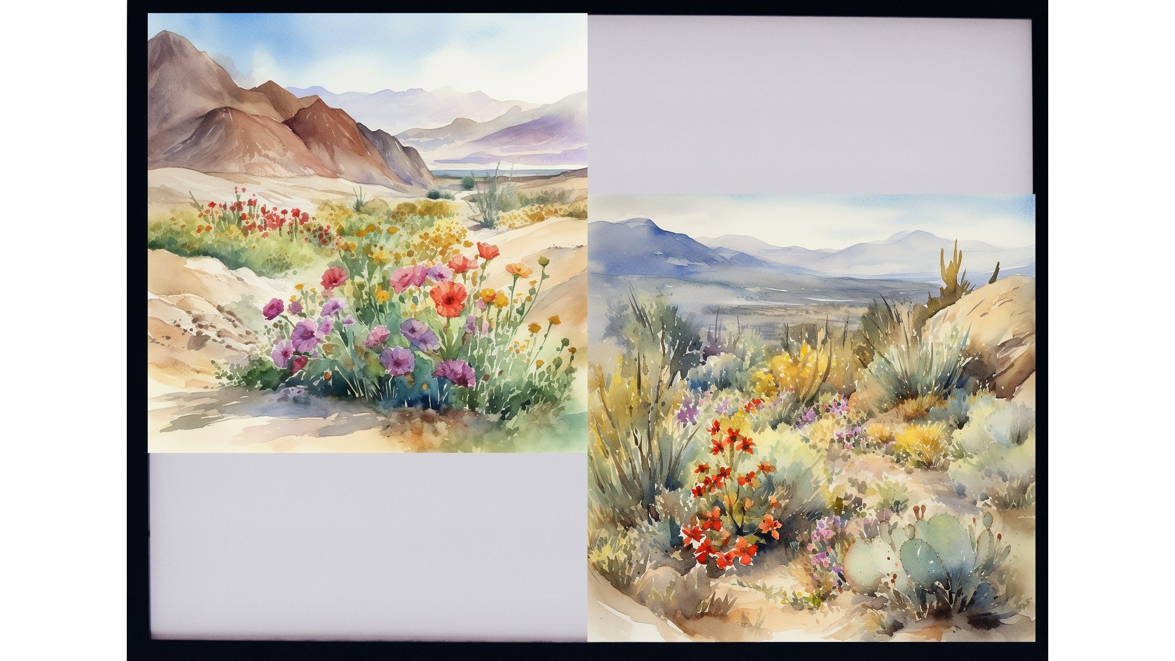 Watercolor Flowers in a Desert Flowers Desert Digital - Etsy
