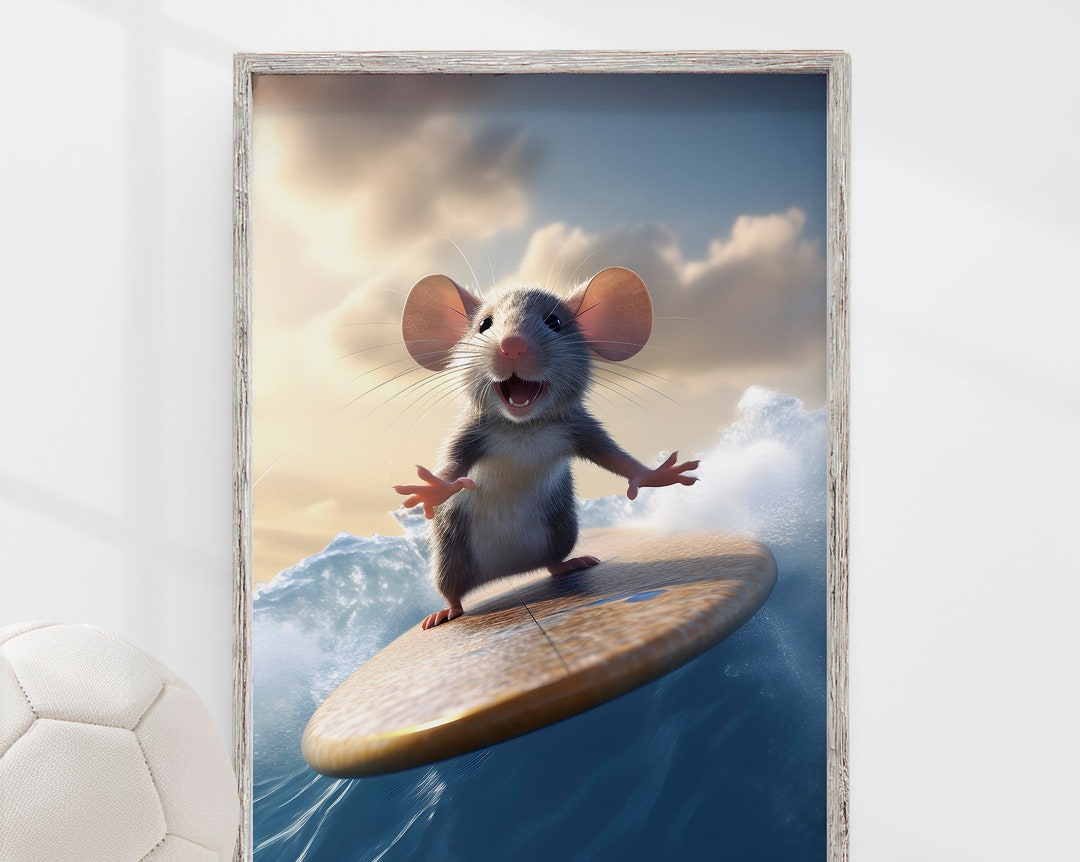 Surfing Mouse Print Farm Animal Wall Art for Bedroom and - Etsy
