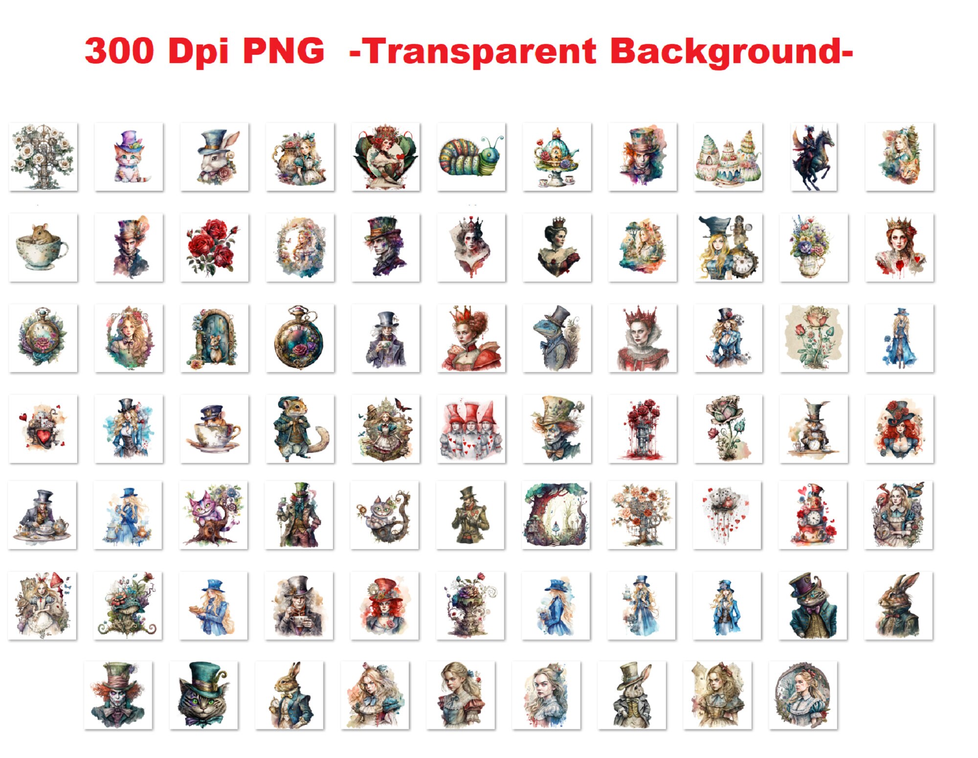 Alice Wonderland Cliparts,75x High Quality Png,instant Download,300 Dpi ...