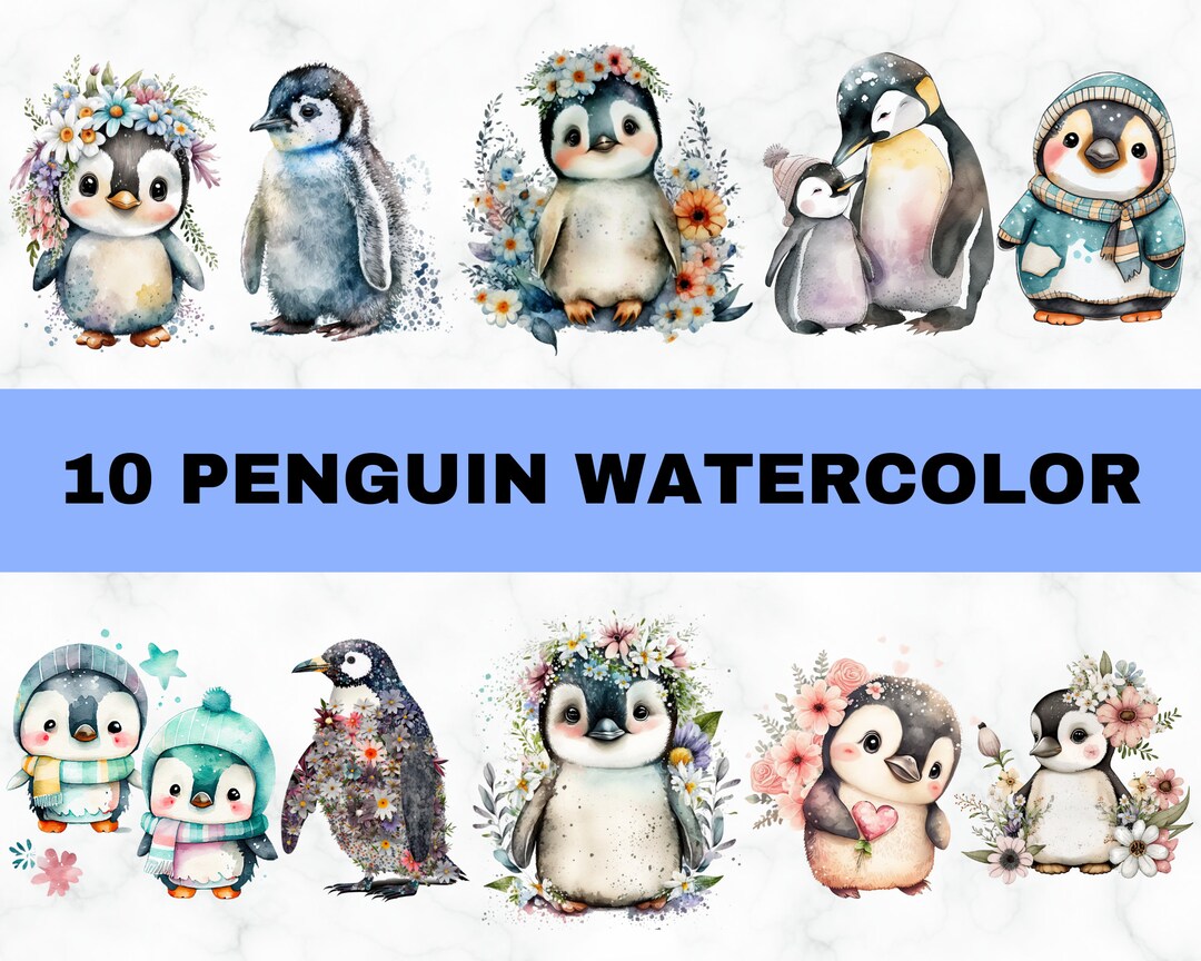 Penguin Watercolor Clipartwatercolor Animals in Best Quality - Etsy