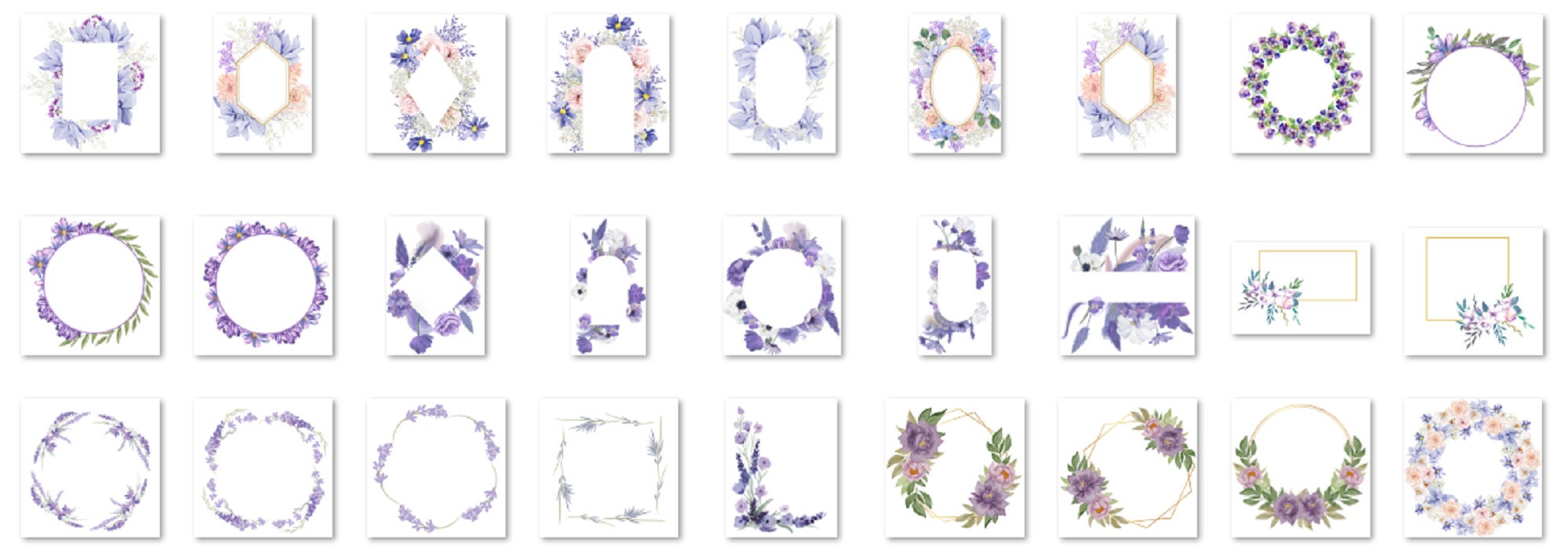 Watercolor Floral Purple Frames Clipart,floral,24x High Quality Png ...