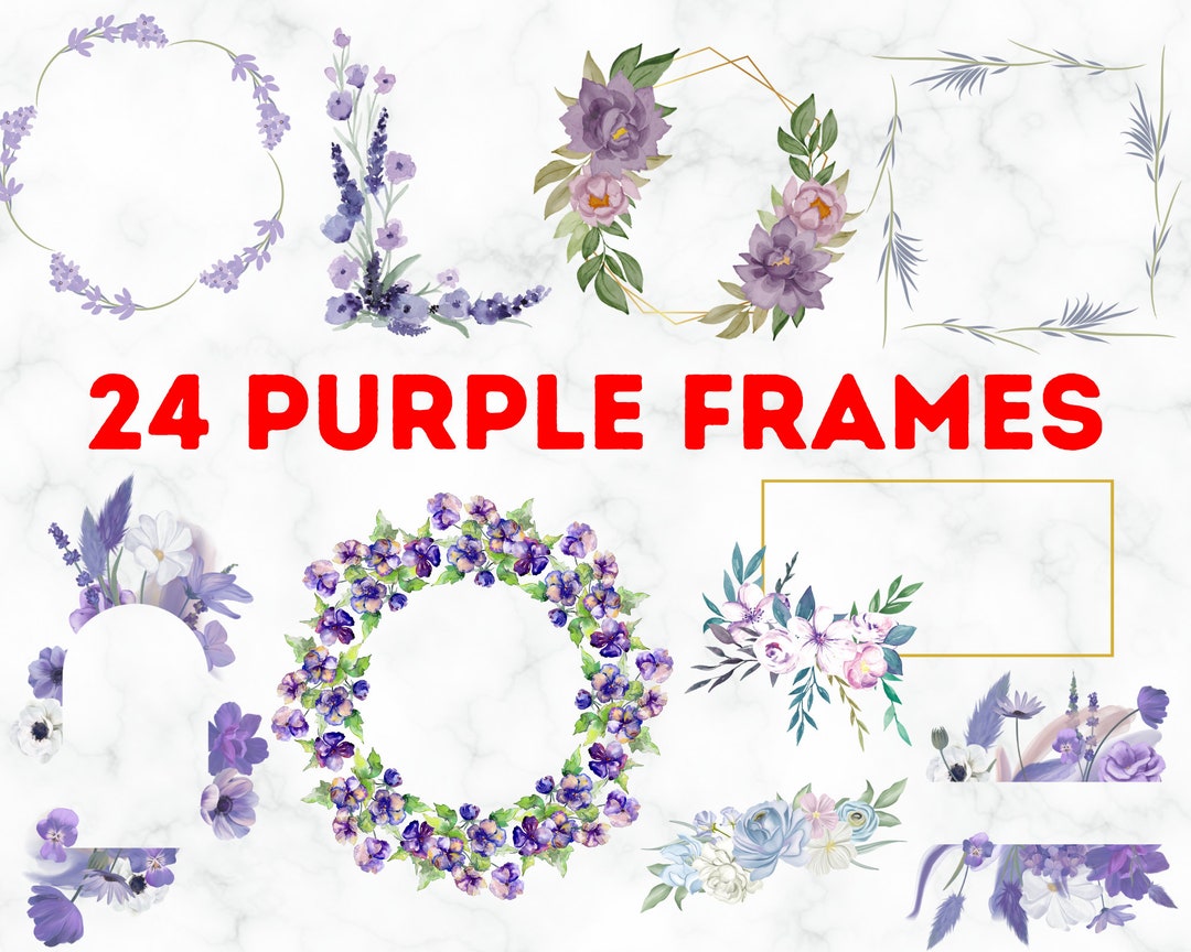 Watercolor Floral Purple Frames Clipart,floral,24x High Quality Png ...