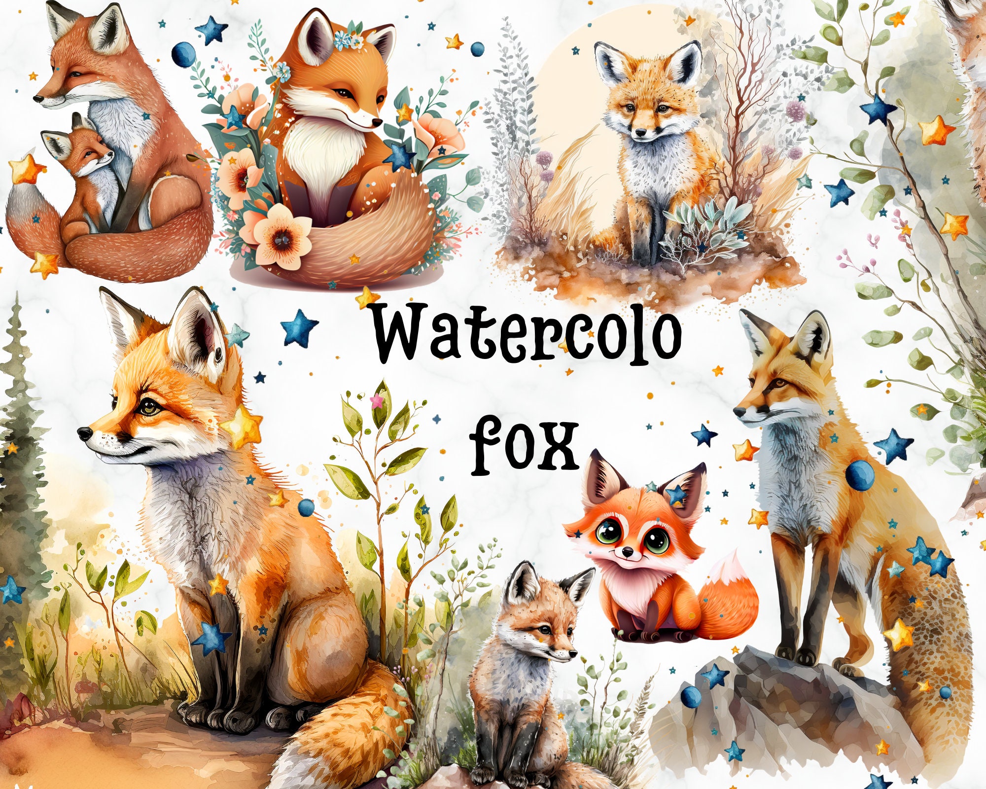 Fox Watercolor Clipart,watercolor Animals in Best Quality PNG Format ...