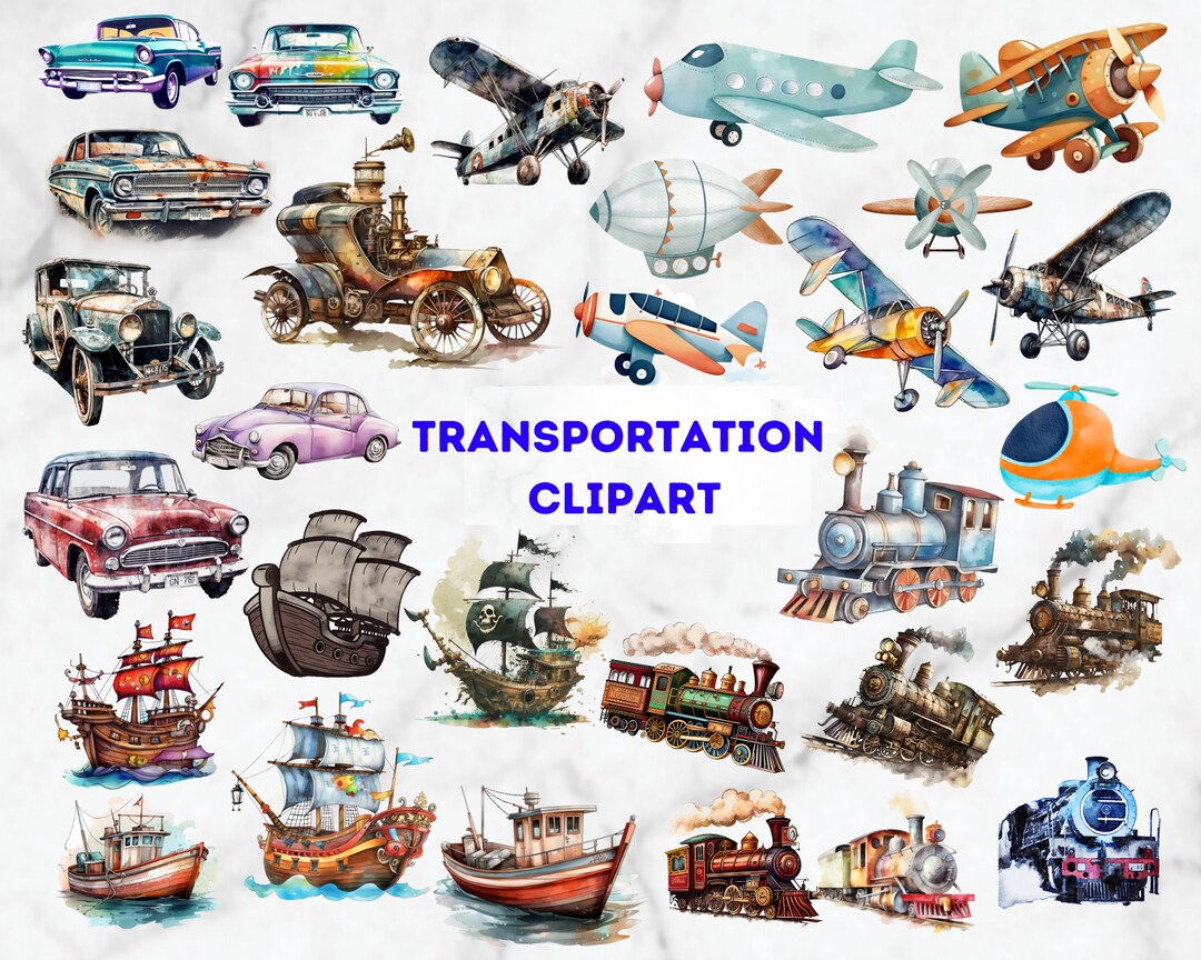 Watercolor Transportation Clipart,50x High Quality Png,instant Download ...