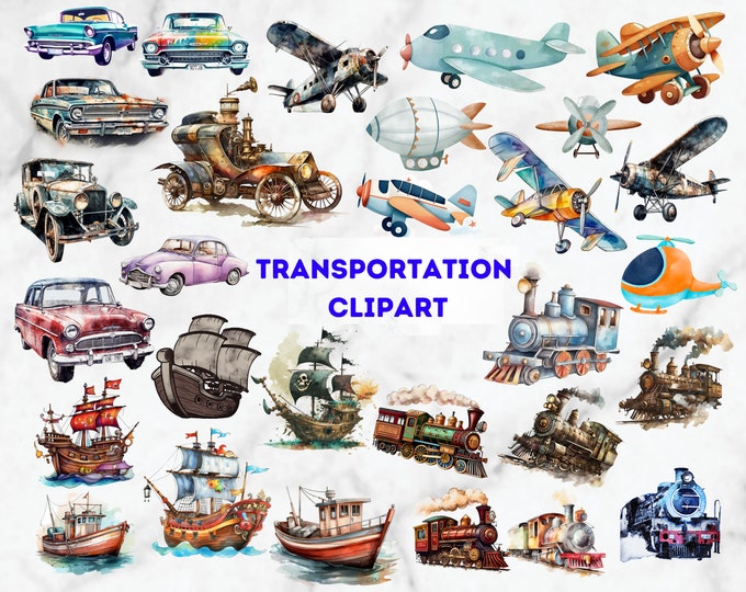 Transportation Clipart, Trains, Planes and Trucks Clipart - Etsy Canada
