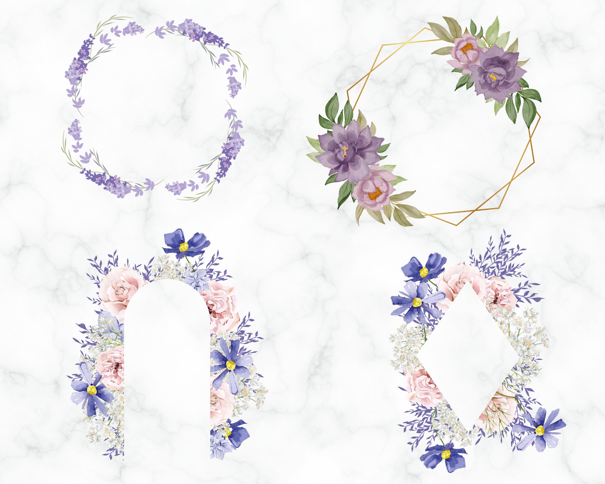 Watercolor Floral Purple Frames Clipart,floral,24x High Quality Png ...