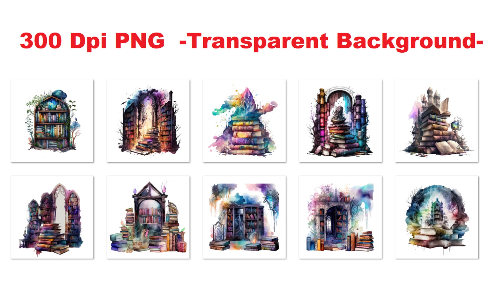Watercolor Mystical Library Clipart10x High Quality - Etsy