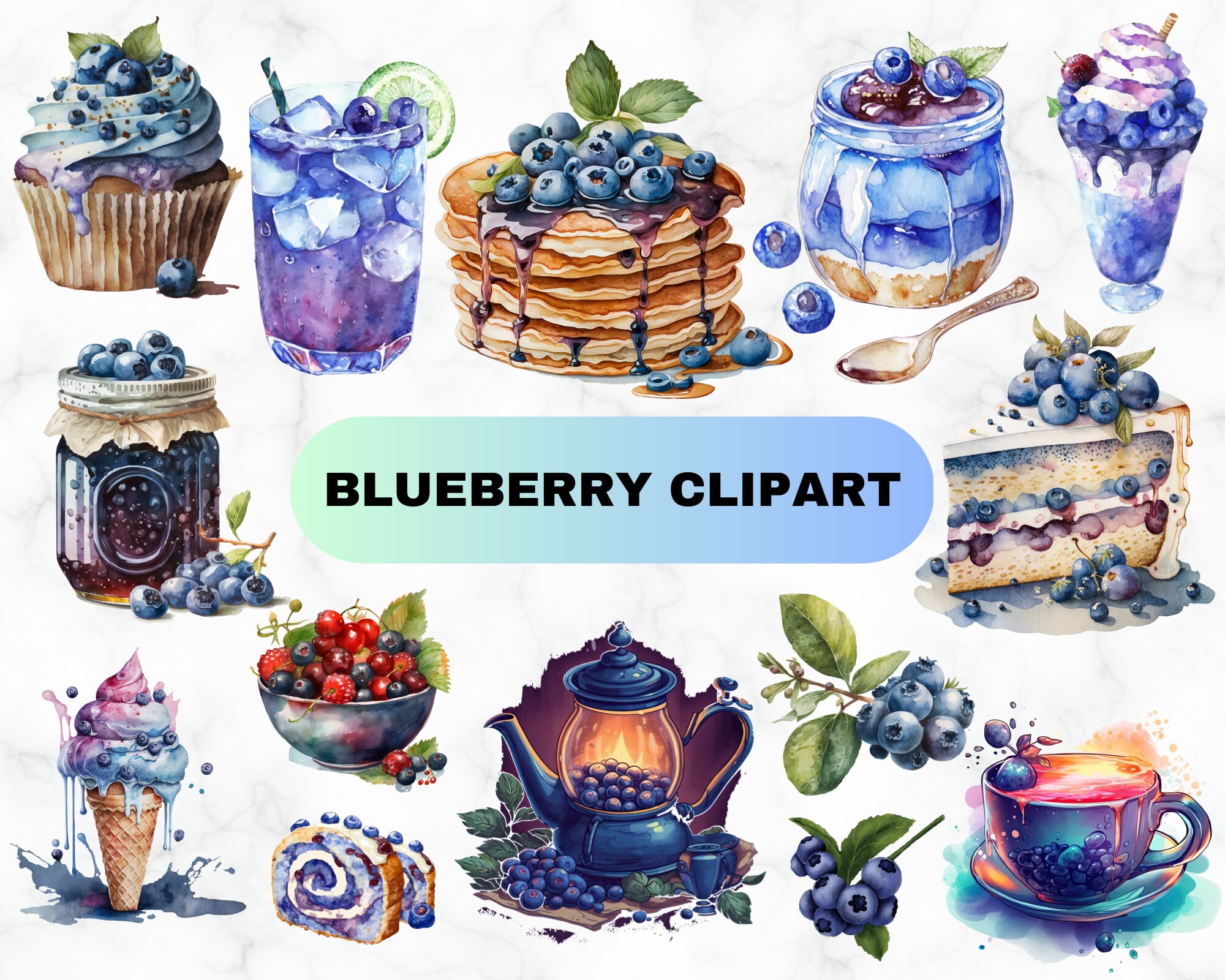 Blueberry Clipart,watercolor Blueberry,blueberry Png,instant Download ...