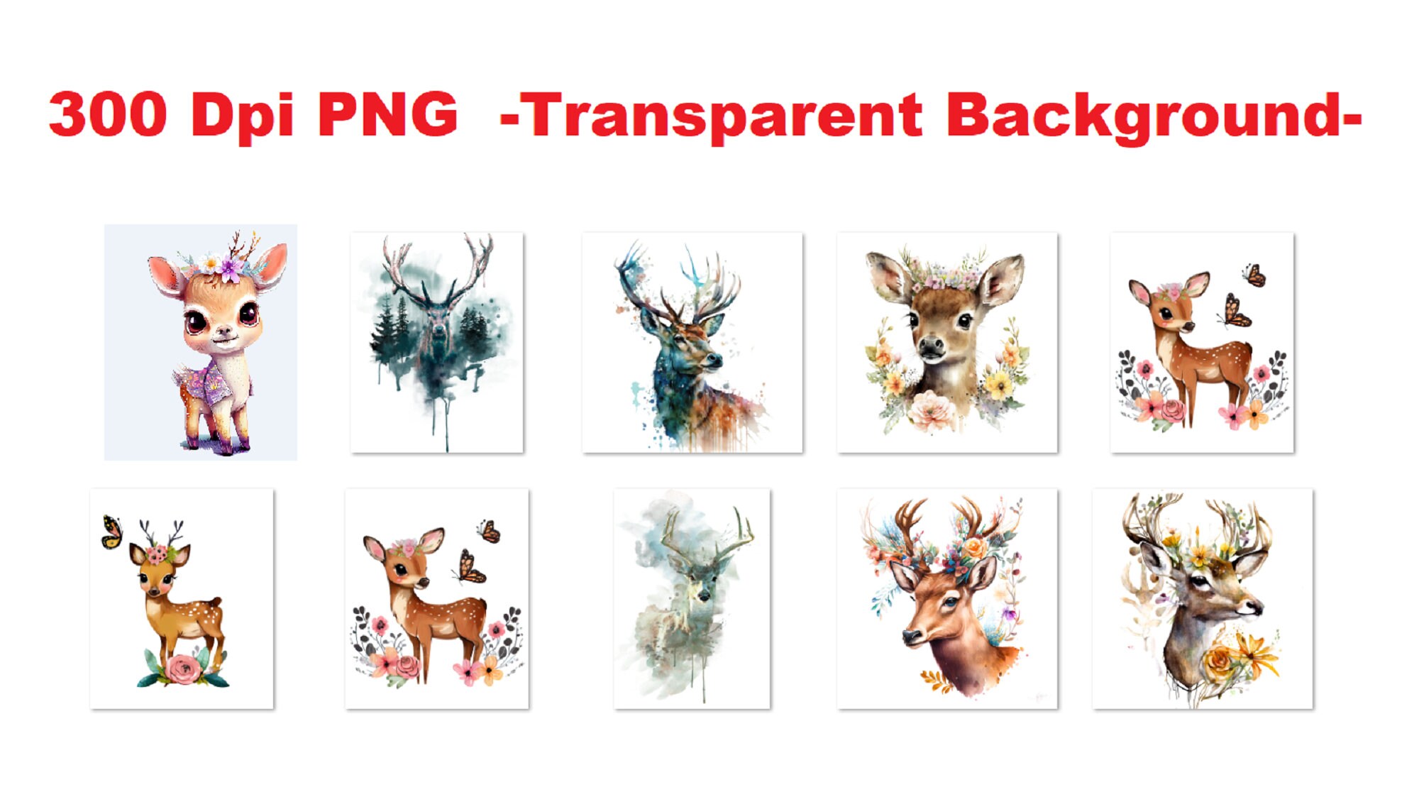 Deer Watercolor Clipartwatercolor Animals in Best Quality PNG - Etsy
