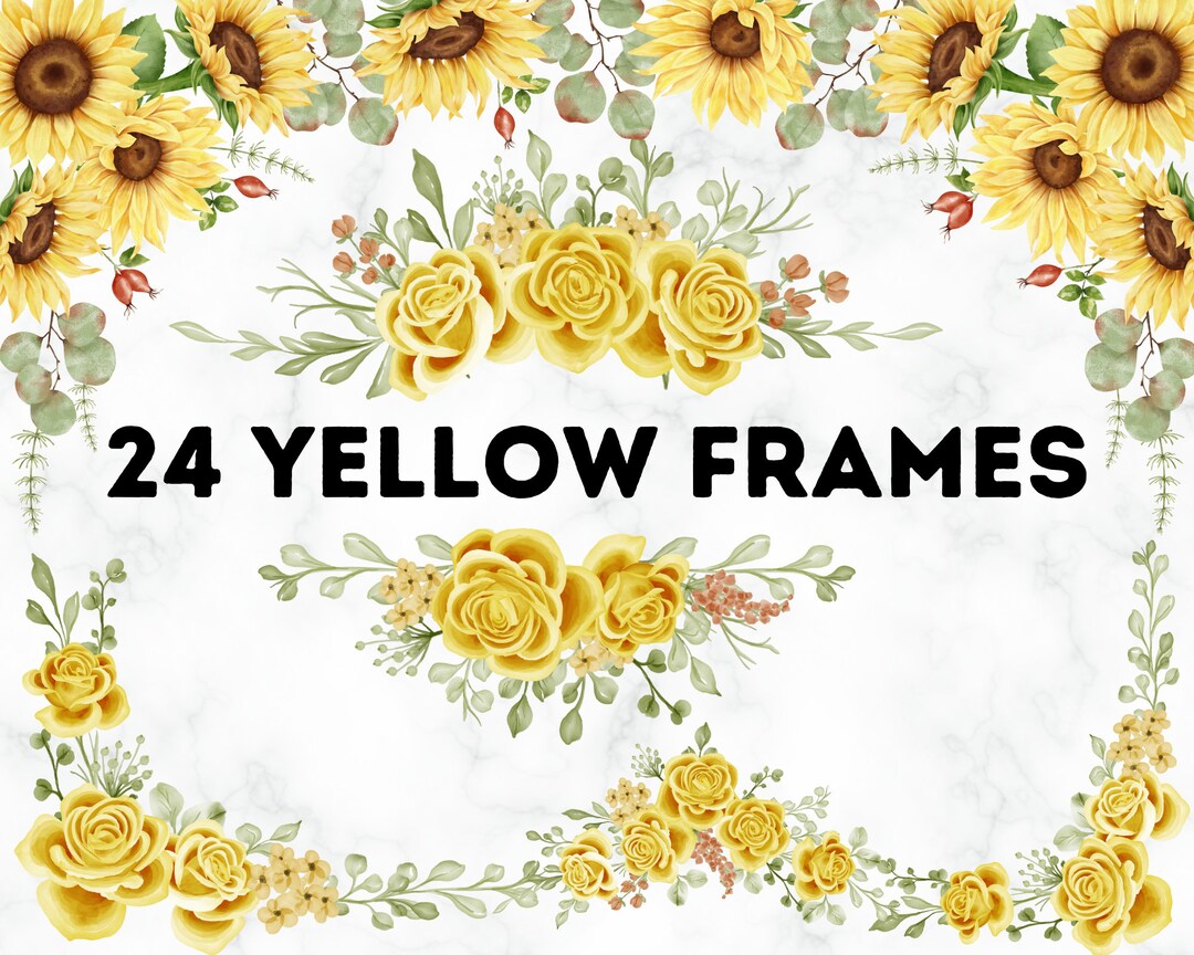 Watercolor Floral Yellow Frames Clipart,floral,33x High Quality Png ...