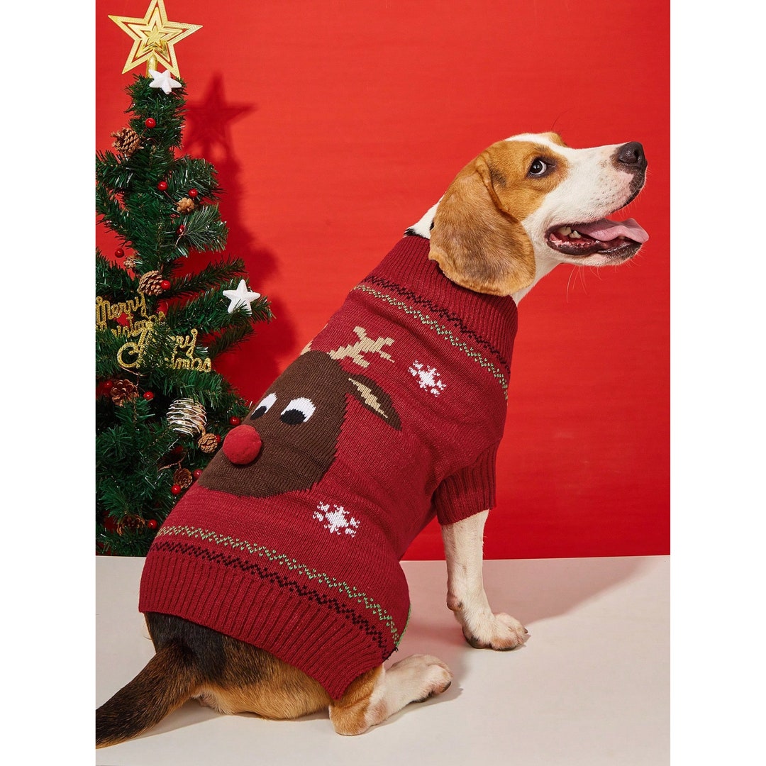 Ropa roja para mascotas de Navidad Suéter Rudolph para perros - Etsy España