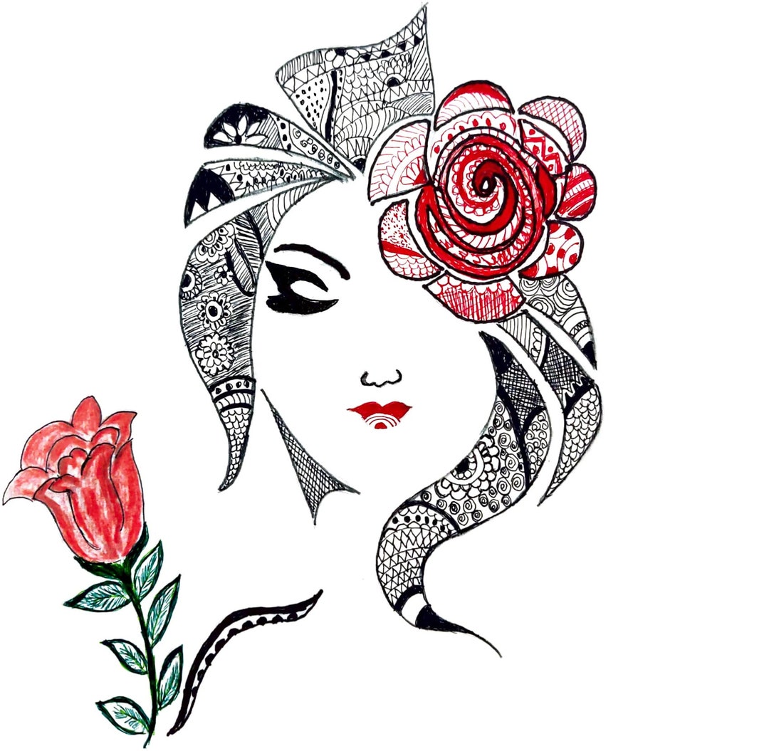 Indian Handmade and Handcrafted With Pencil Sketch of Lady , Mandala ...