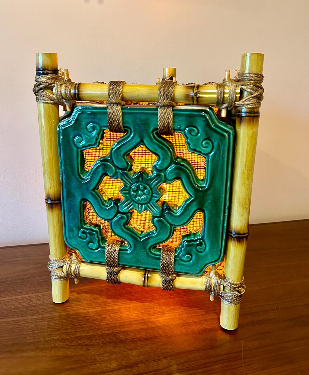 Tiki Jade Breezeway Tile Bamboo Table Lamp Made to Order - Etsy