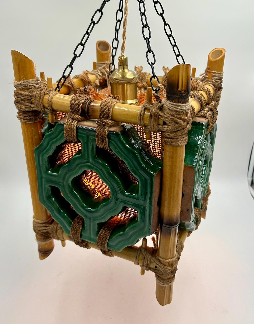 Jade Tile Tiki Bamboo Pendant Lamp Mini Tiles Made to Order - Etsy