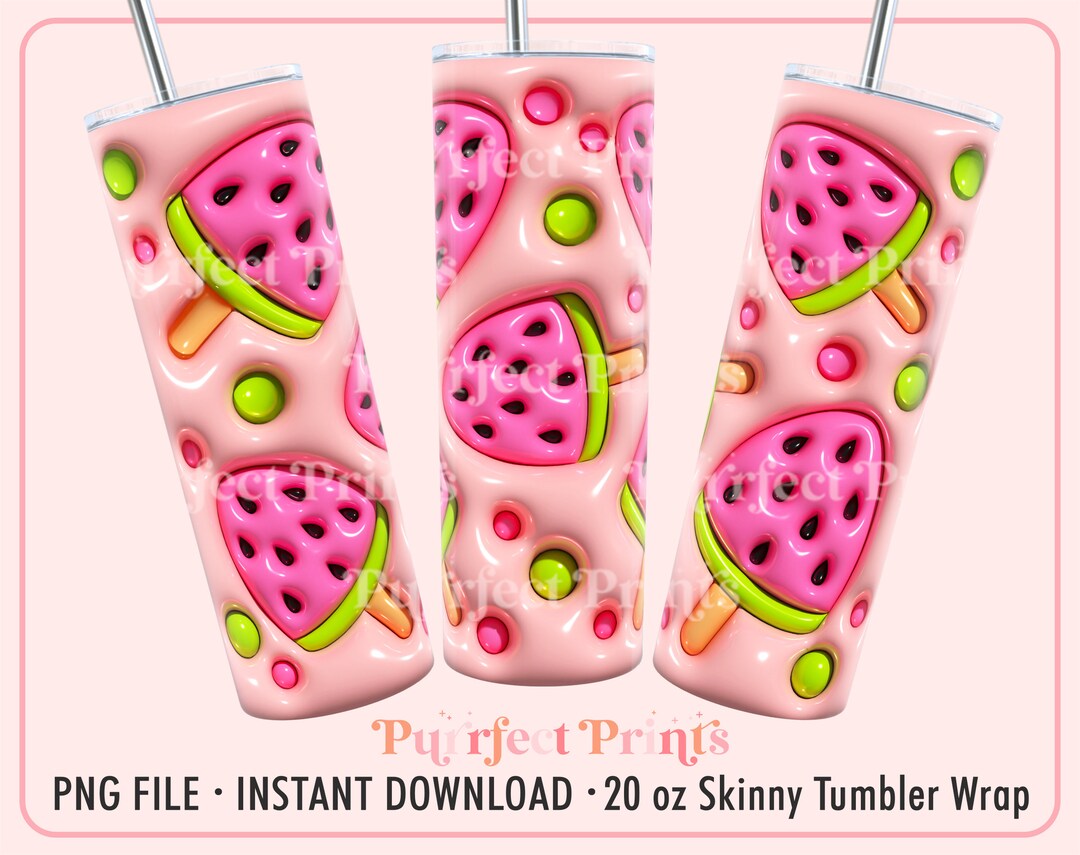 Watermelon Popsicle PNG Wrap, 3D Inflated Puff Summer Tumbler Wrap PNG ...