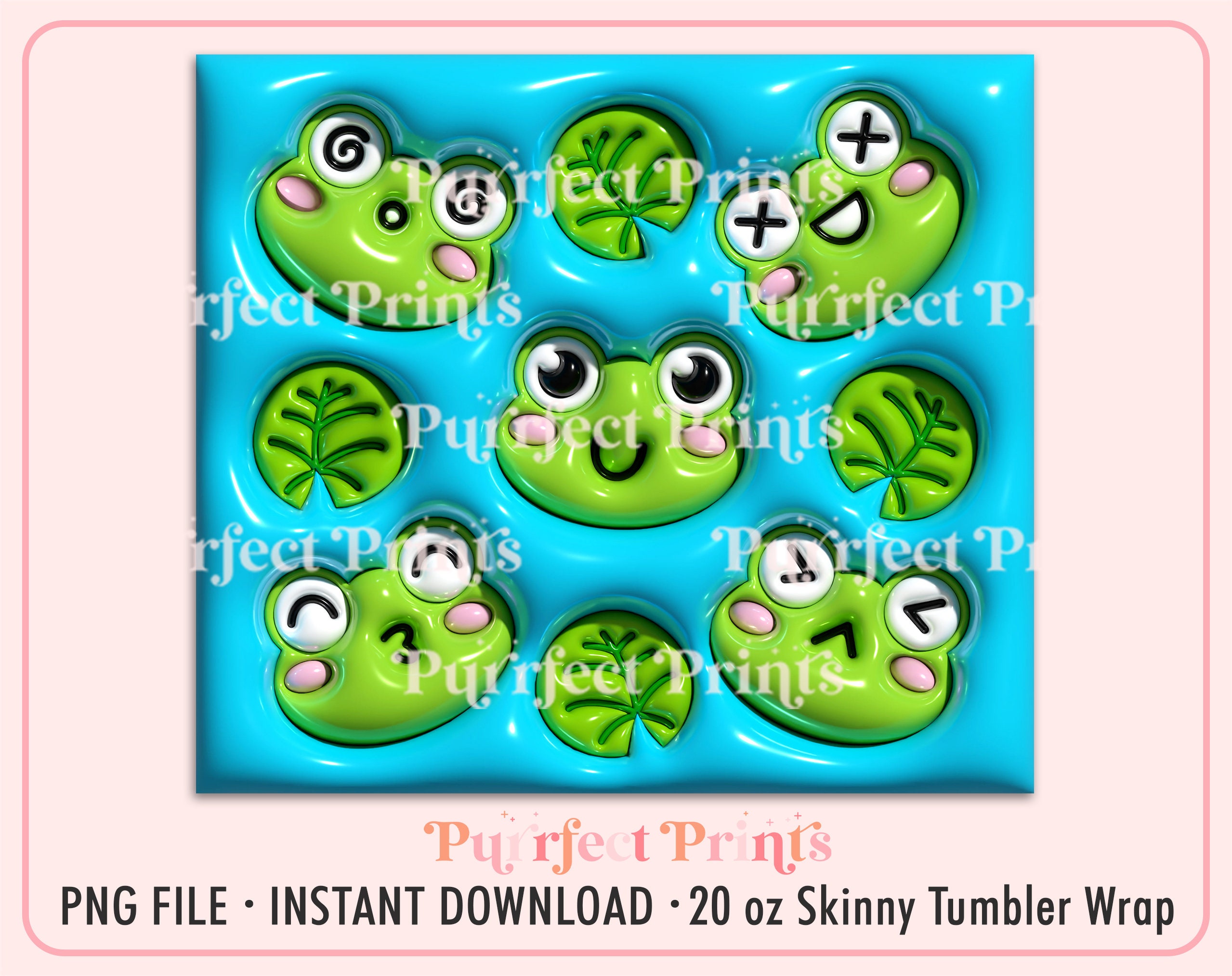 3D Inflated Puff Frogs Tumbler Wrap PNG, Kawaii 20oz Sublimation ...