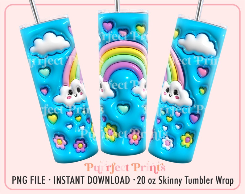 Rainbow 3D Inflated Puff Tumbler Wrap PNG, 3D Sublimation Design ...