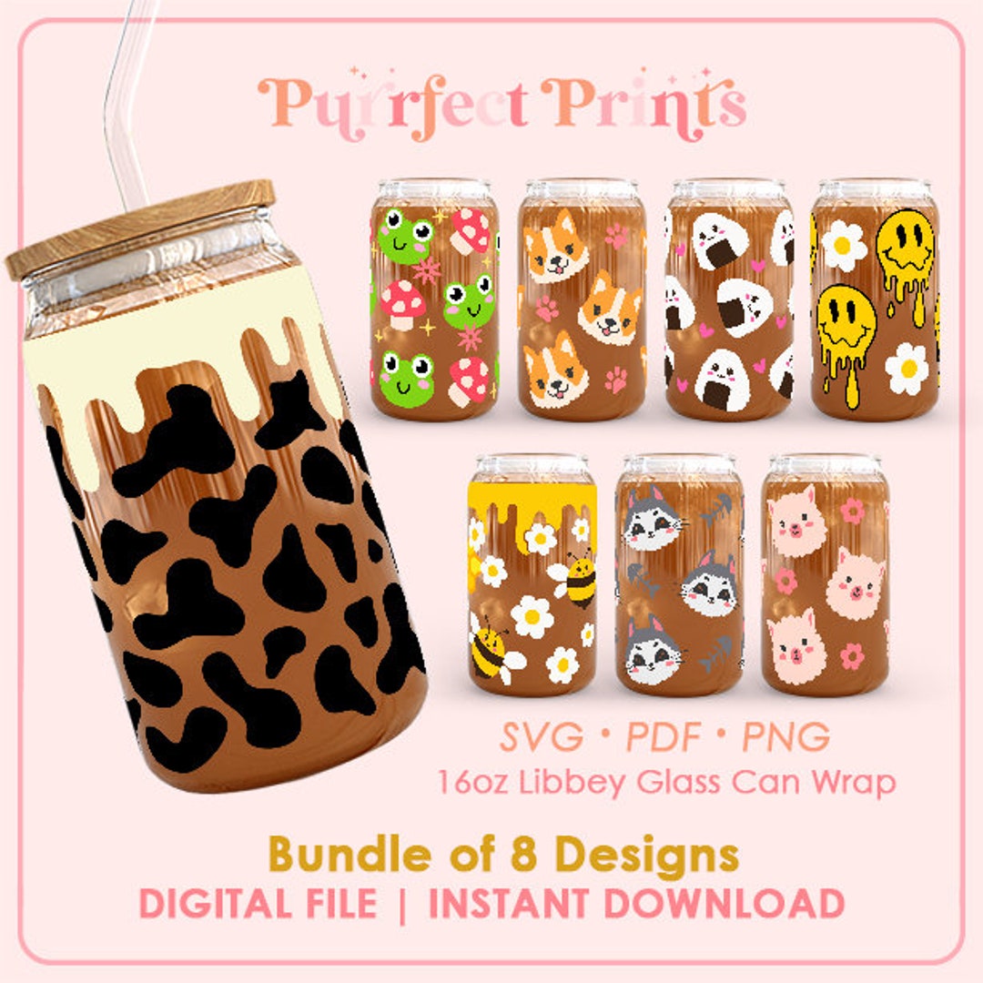 16oz Glass Can Full Wrap SVG Bundle, Honey Bee Wrap Svg, Cute Kawaii ...