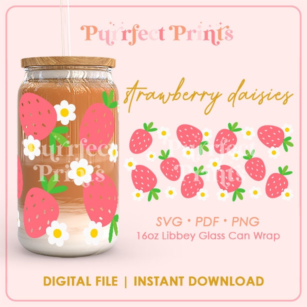 16oz Cute Libbey Valentine Wrap SVG Bundle, Kawaii Daisies Libbey Glass ...
