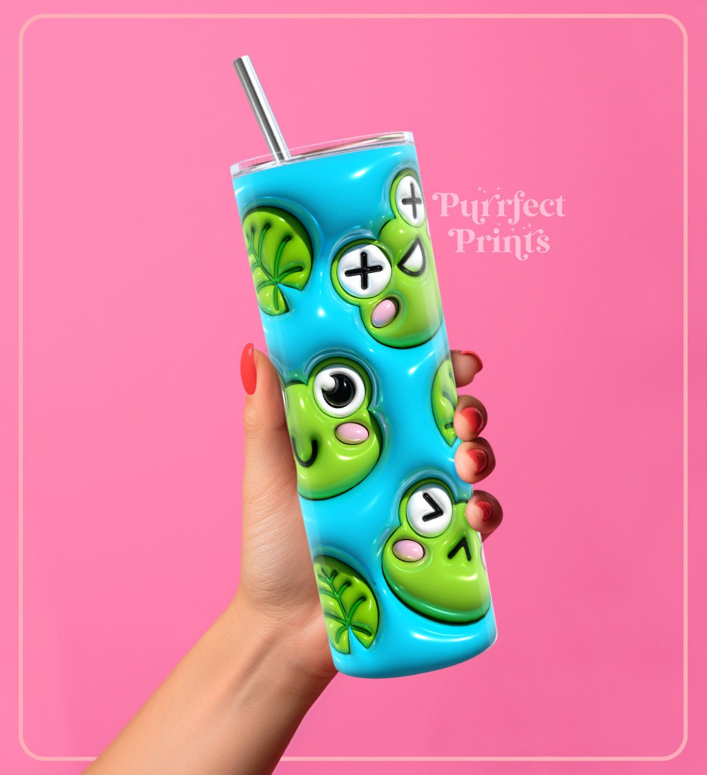 3D Inflated Puff Frogs Tumbler Wrap PNG, Kawaii 20oz Sublimation ...