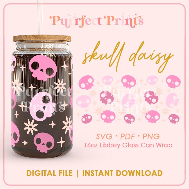 16oz Cute Libbey Valentine Wrap SVG Bundle, Kawaii Daisies Libbey Glass ...