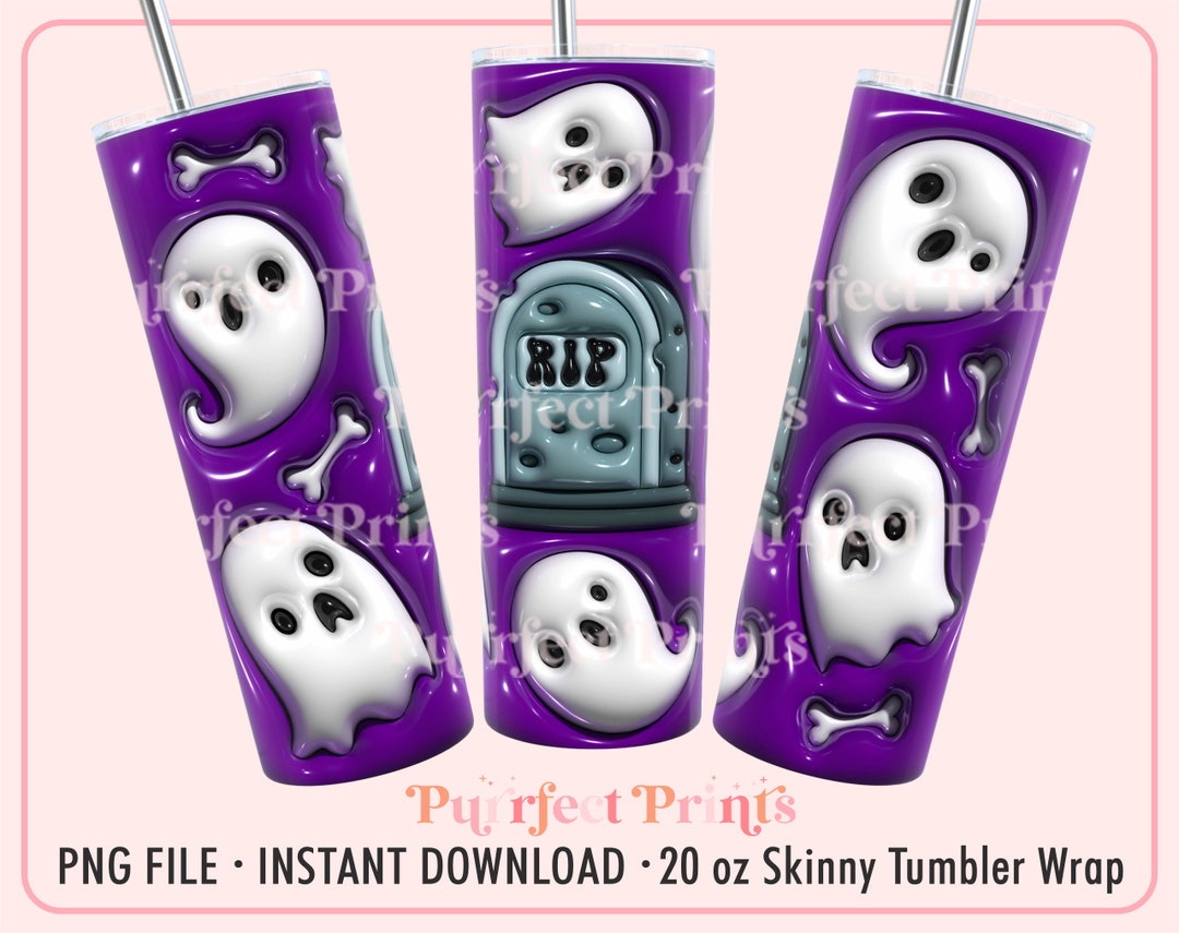 Kawaii Ghosts PNG 3D Inflated Puff Tumbler Wrap, 20 Oz Skinny Tumbler ...