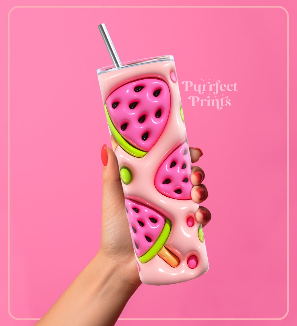 Watermelon Popsicle PNG Wrap, 3D Inflated Puff Summer Tumbler Wrap PNG ...