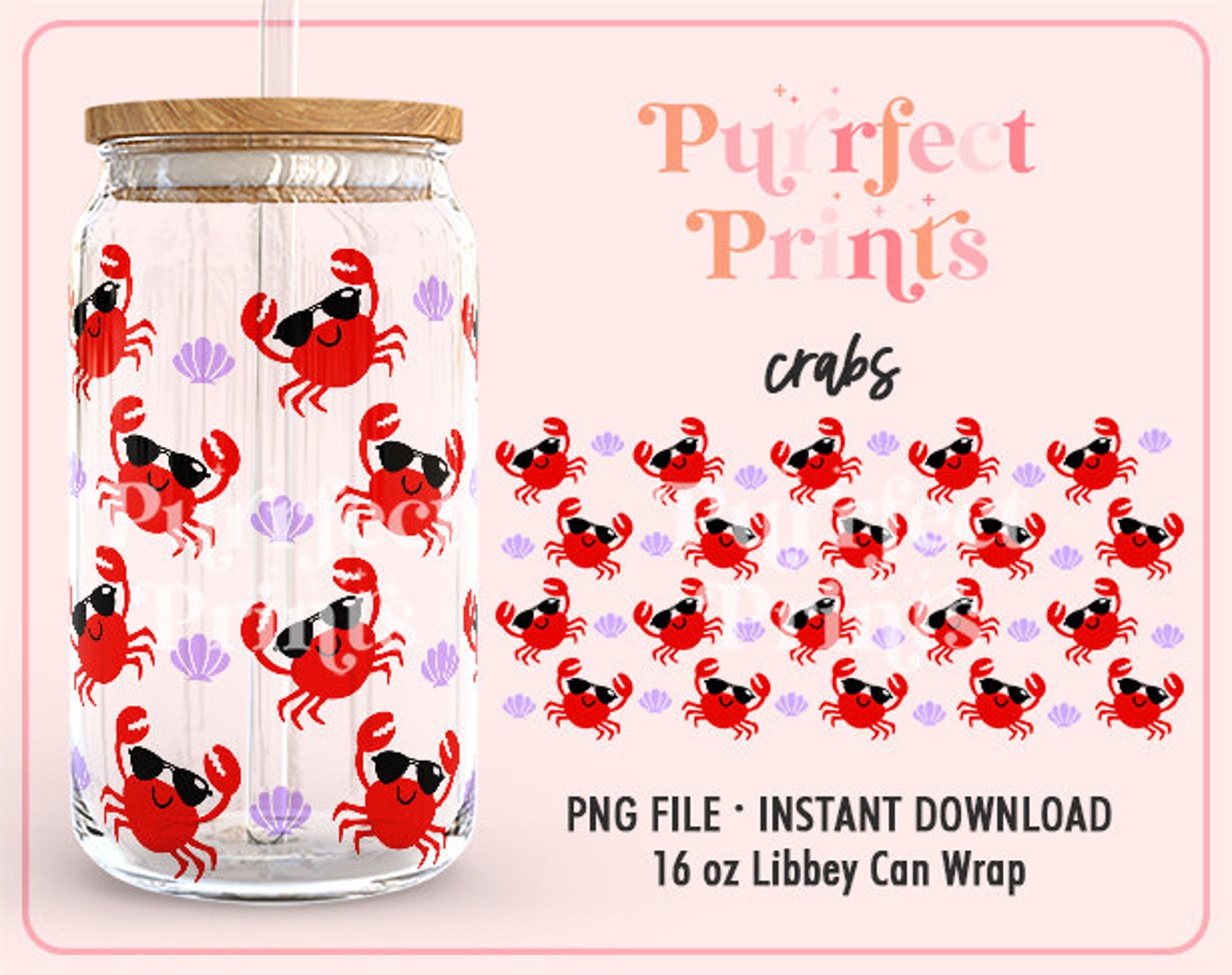 Crabs Full Wrap for 16oz Libbey PNG, Beach Libbey Wrap, Summer Libbey ...