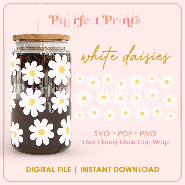 16oz Cute Libbey Valentine Wrap SVG Bundle, Kawaii Daisies Libbey Glass ...