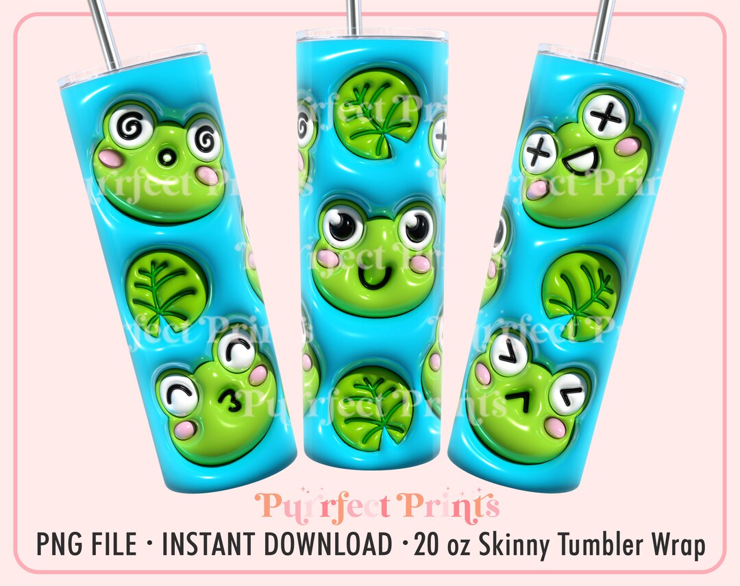 3D Inflated Puff Frogs Tumbler Wrap PNG, Kawaii 20oz Sublimation ...