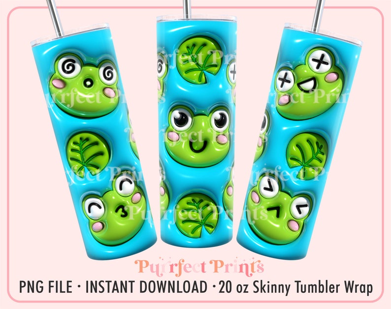 3D Inflated Puff Frogs Tumbler Wrap PNG, Kawaii 20oz Sublimation ...